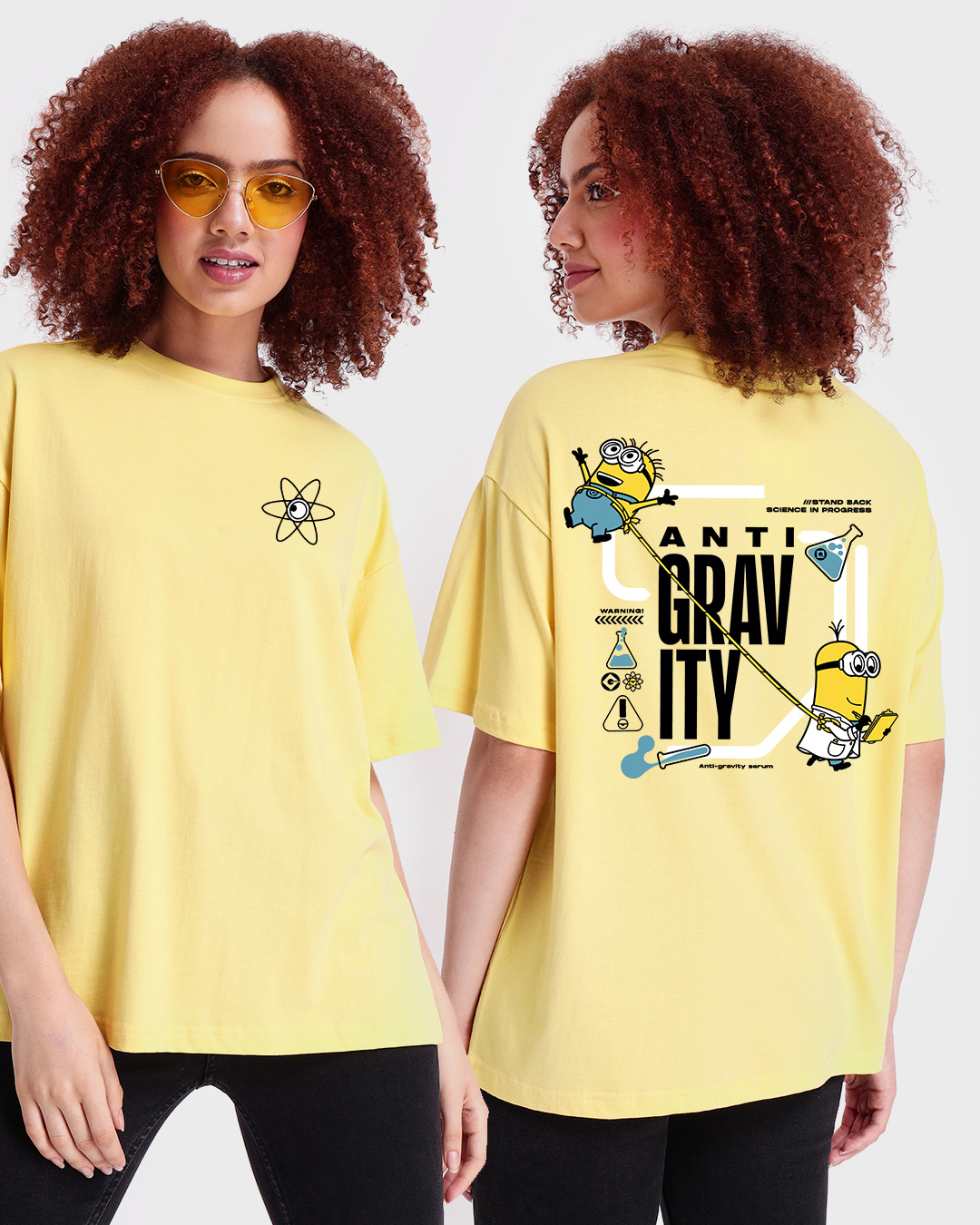 Buy Women's Yellow Anti Gravity Minion Graphic Printed Oversized T ...