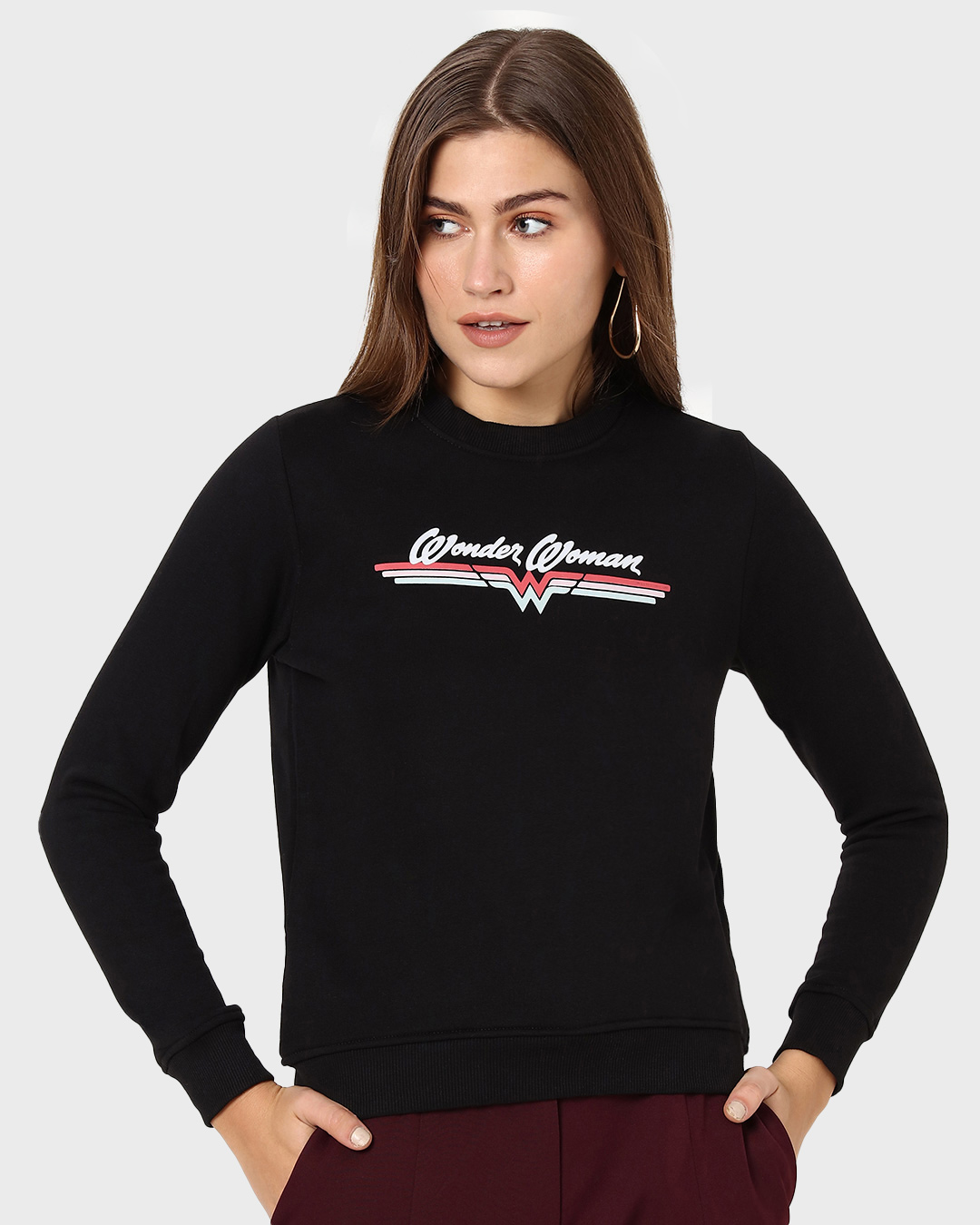Buy Women's Black Wonder Women Typography Sweater Online at Bewakoof
