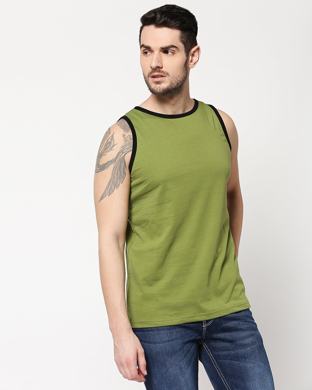 Buy Woodbine Green Contrast Binding Round Neck Vest Online at Bewakoof