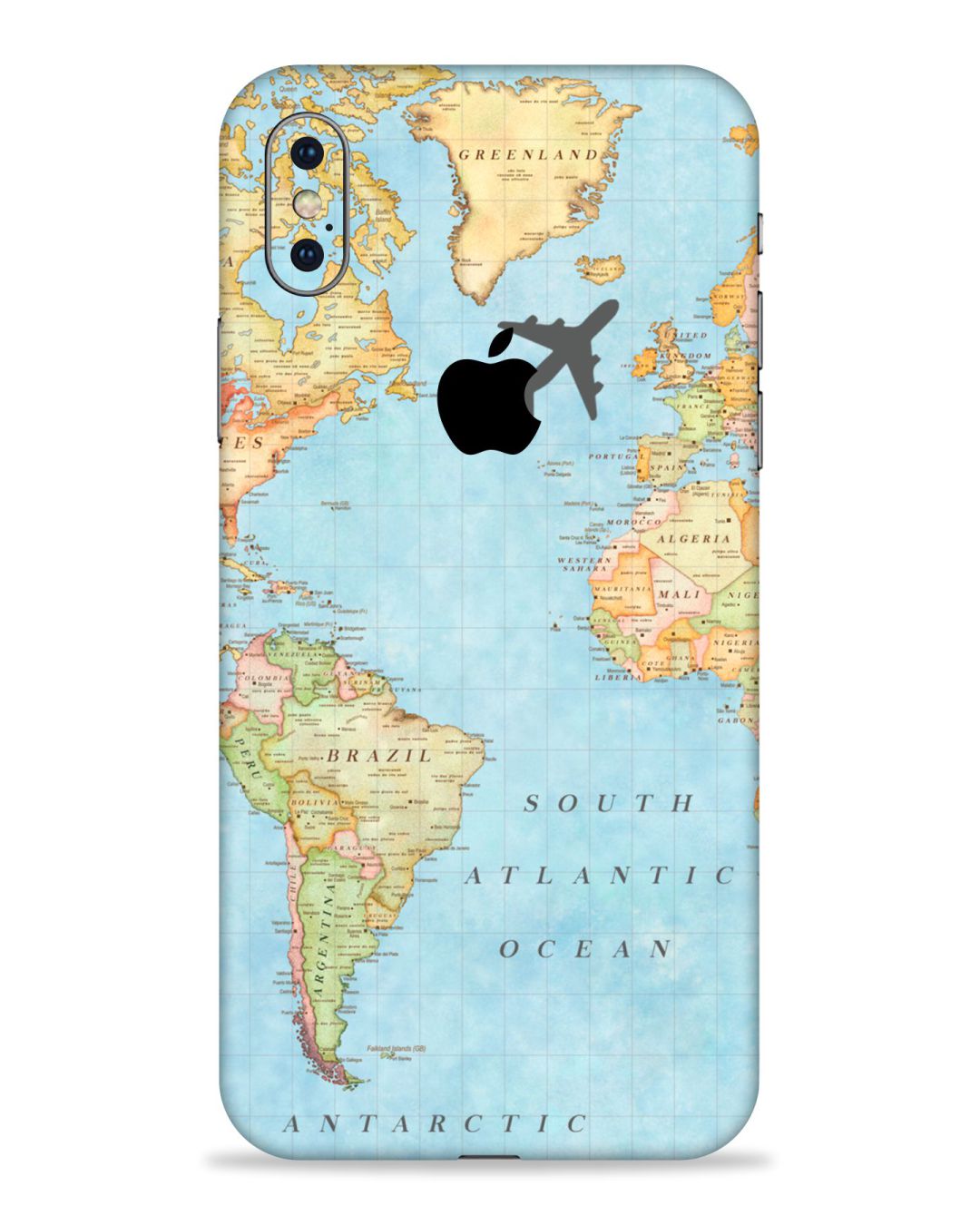 Buy Blue World Map Printed Mobile Skin for Apple iPhone X Online in ...