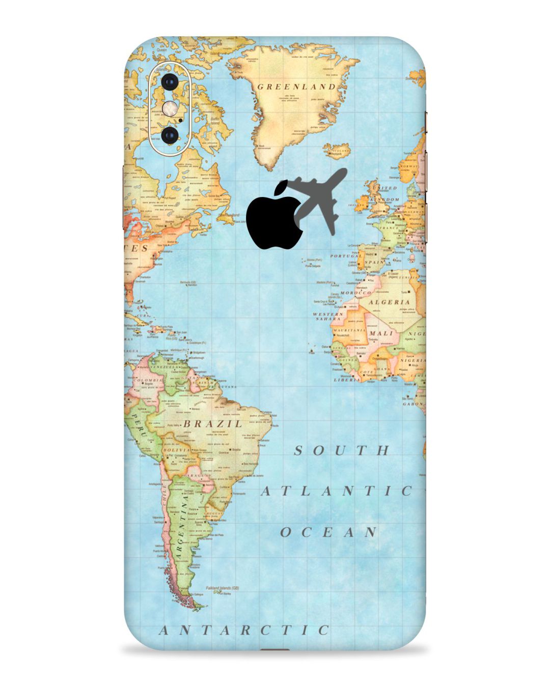 Buy Blue World Map Printed Mobile Skin for Apple iPhone XS Online in India at Bewakoof