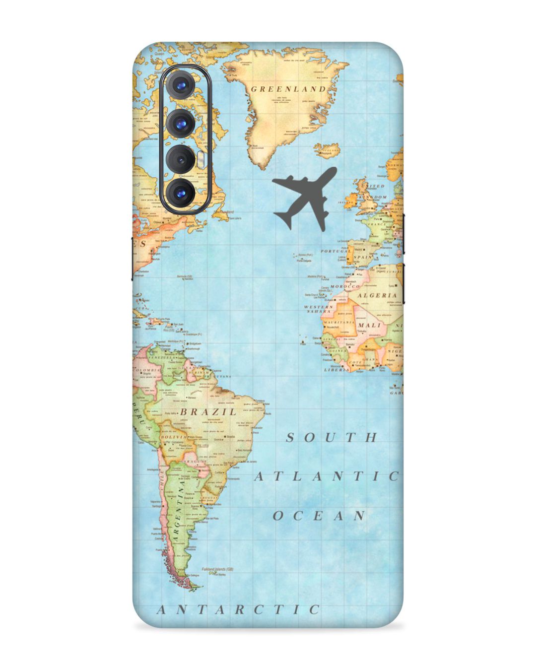 Buy Blue World Map Printed Mobile Skin for Oppo Reno3 Pro Online in ...