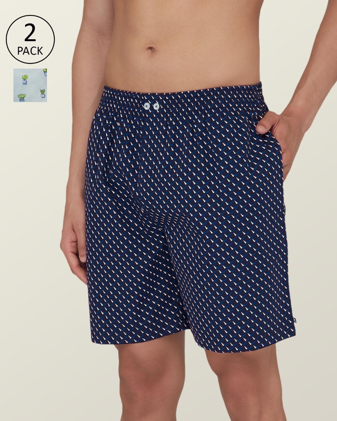 Buy Pack of 2 Men's Blue & White All Over Printed Relaxed Fit Boxers ...