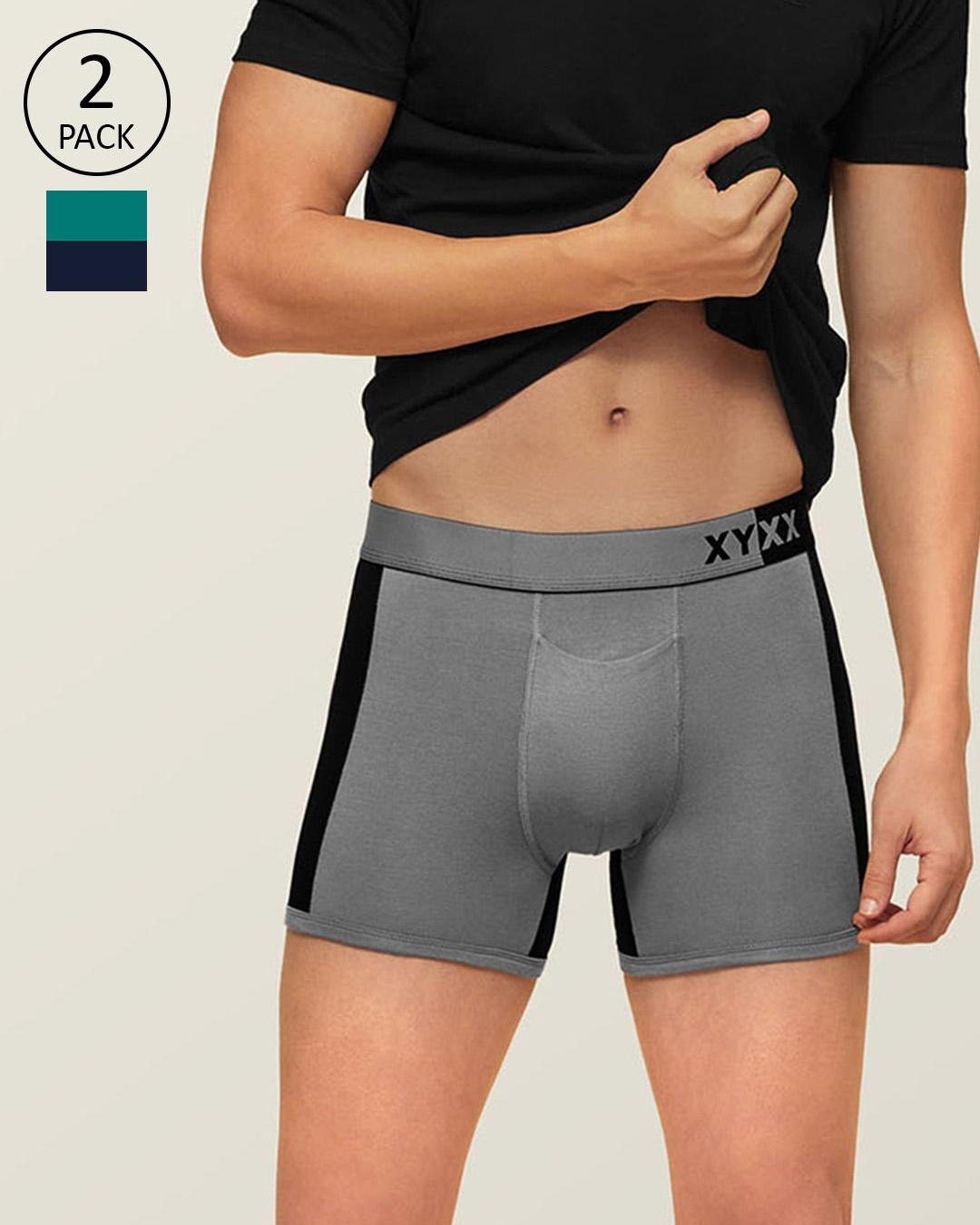 Buy Pack of 2 Men's Green & Grey Color Block Antimicrobial Dualist ...