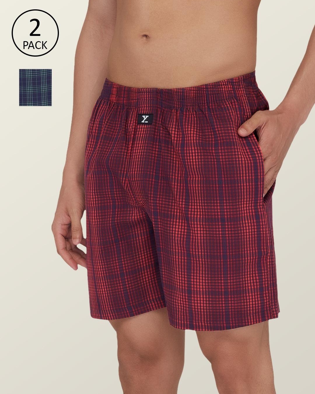 Buy Pack of 2 Men's Maroon & Blue Checked Relaxed Fit Boxers Online in ...