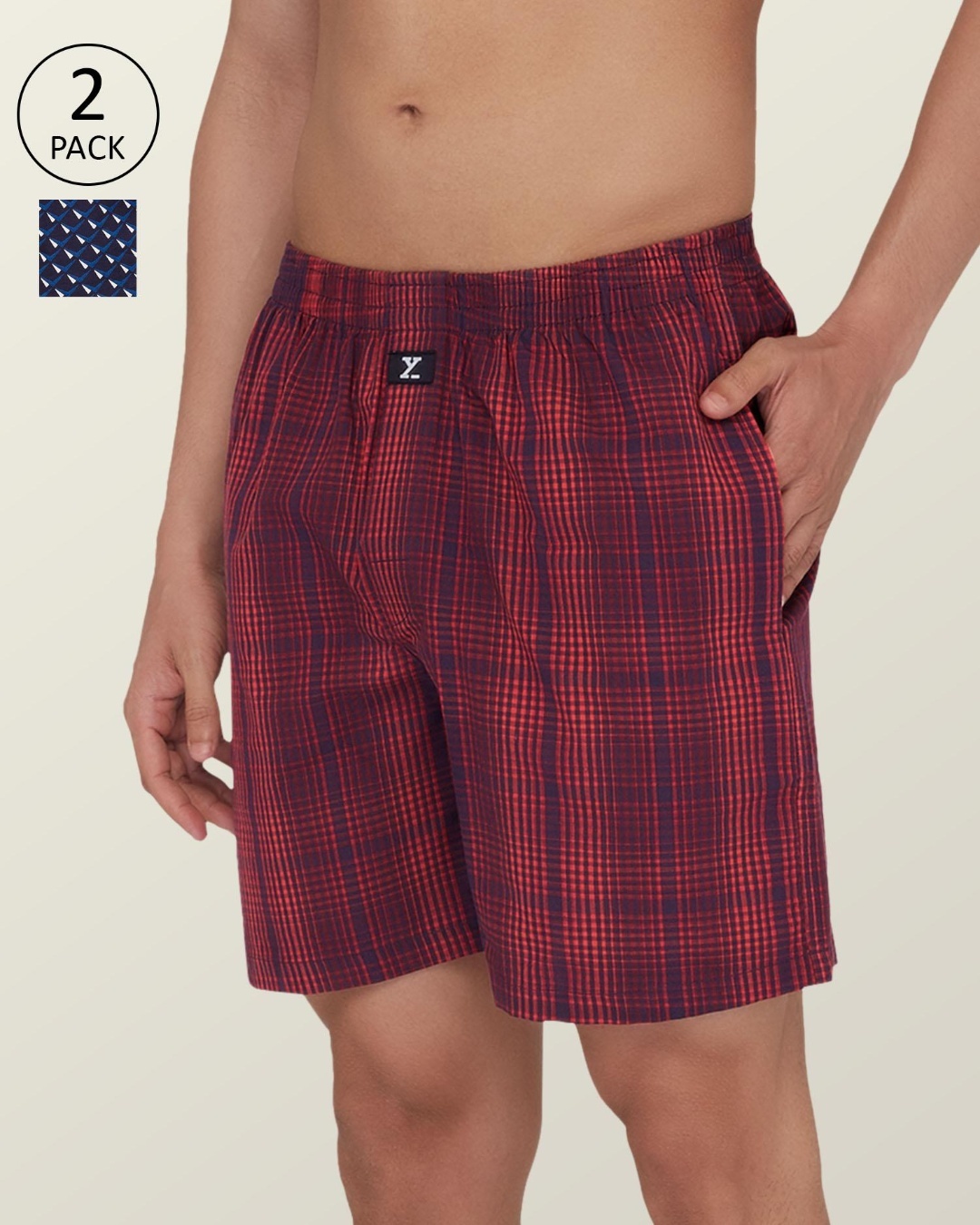 Buy Pack of 2 Men's Maroon & Blue Printed Relaxed Fit Boxers Online in ...