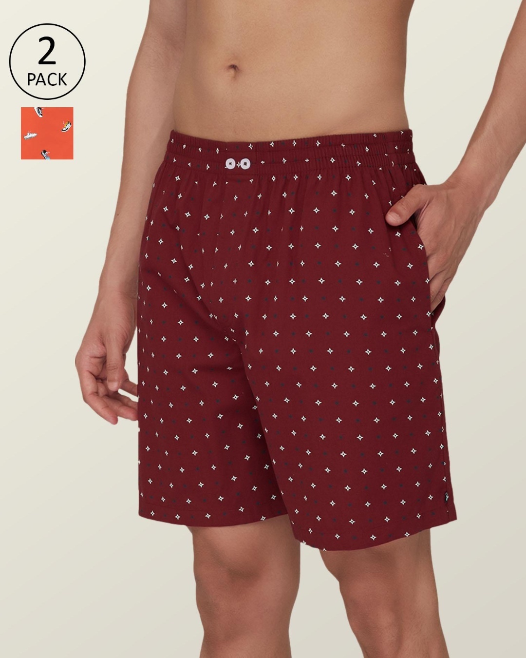 Buy Pack of 2 Men's Maroon & Orange All Over Printed Relaxed Fit Boxers ...