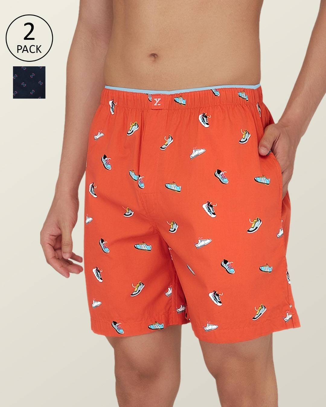 Buy Pack of 2 Men's Orange & Blue All Over Printed Relaxed Fit Boxers ...