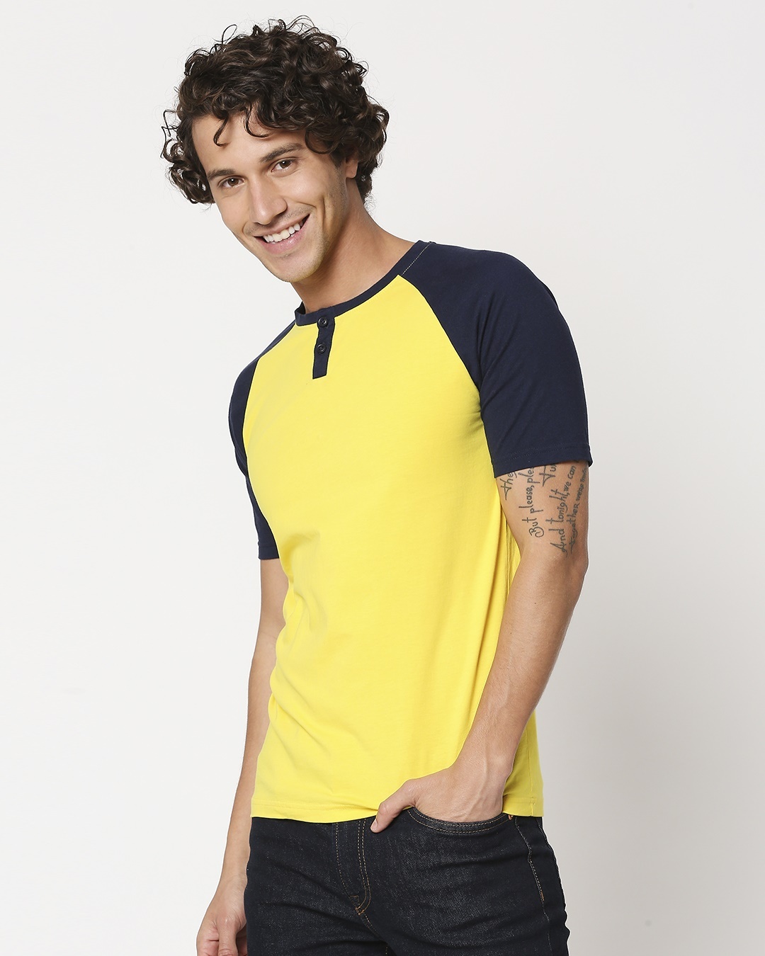 Buy Yolo Yellow Raglan Henley T-Shirt Online at Bewakoof
