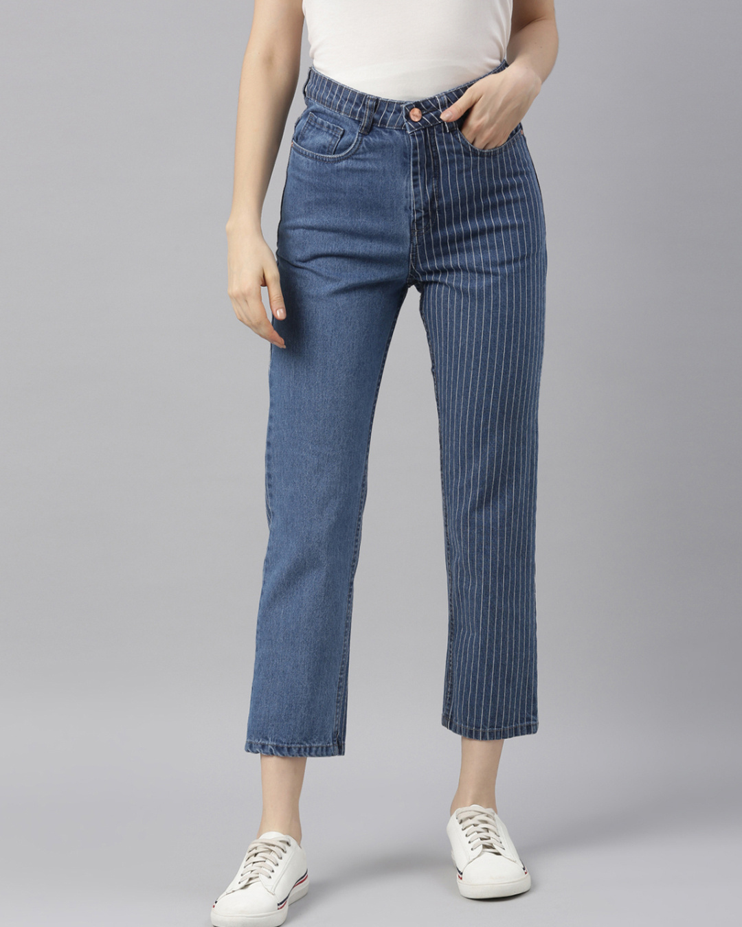 Buy Zheia Women's Blue Cotton Mom Fit Clean Look Jeans Online in India ...