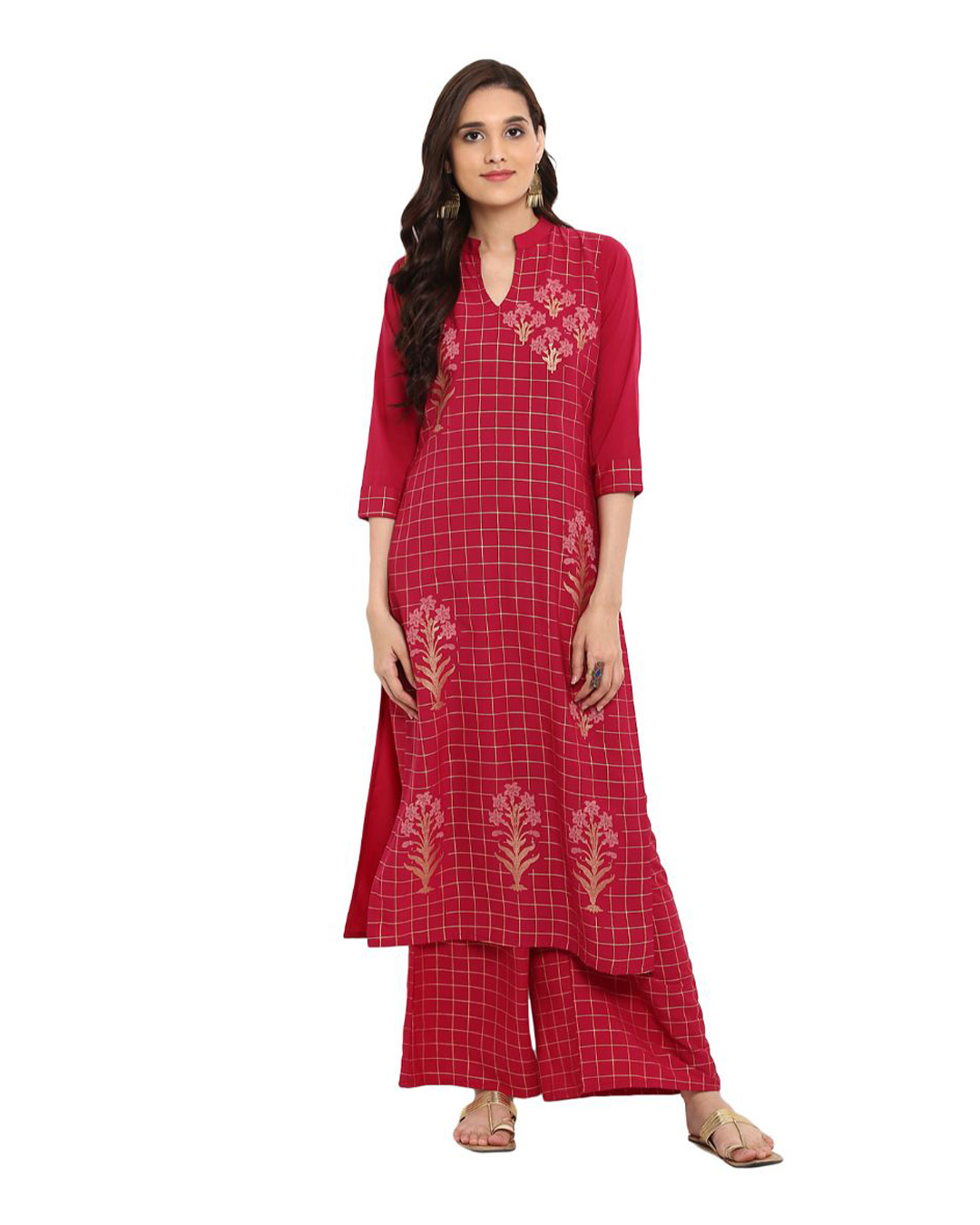 Buy Ziyaa women's Maroon color Straight Foil Print Kurta Online at Bewakoof