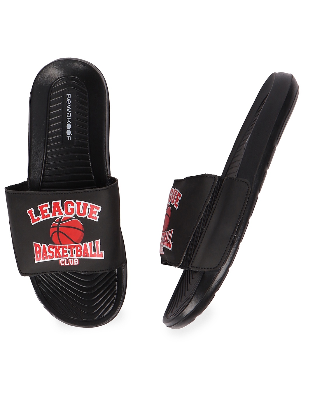 Buy Men's Black Basketball League Printed Sliders Online in India at ...