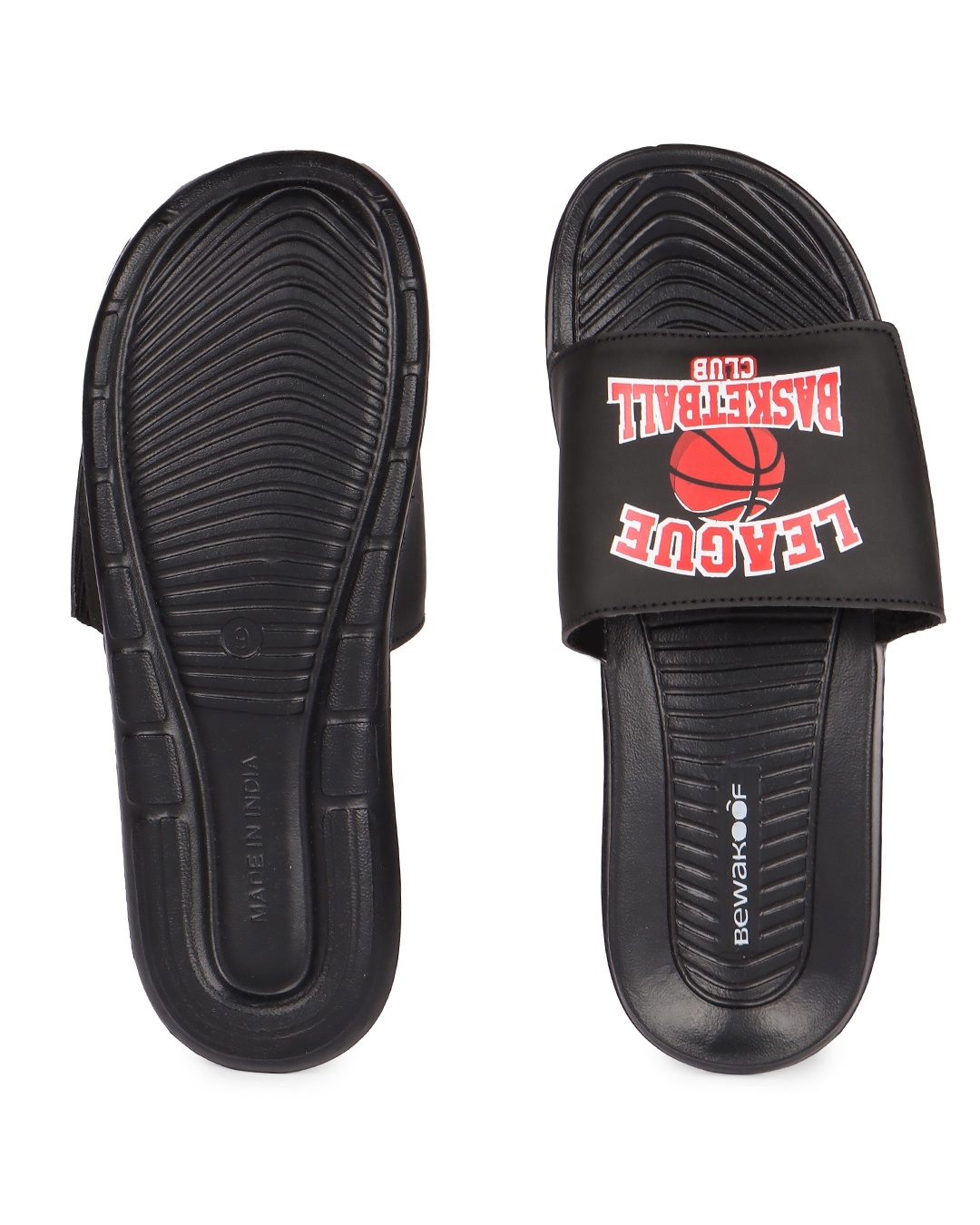 Buy Men's Black Basketball League Printed Sliders Online in India at ...