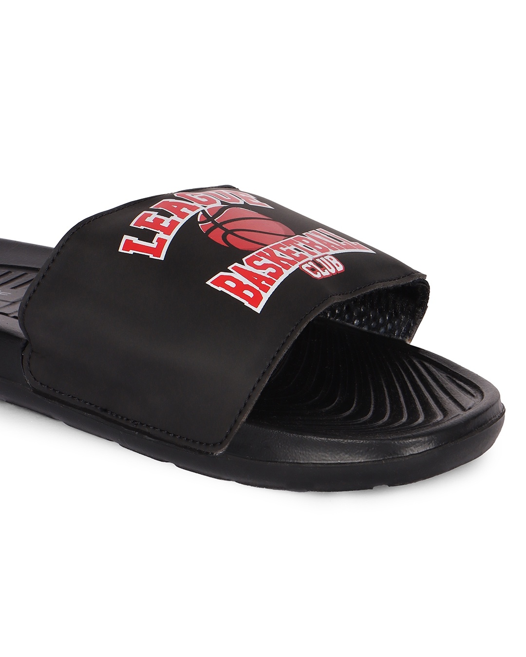 Buy Men's Black Basketball League Printed Sliders Online in India at ...