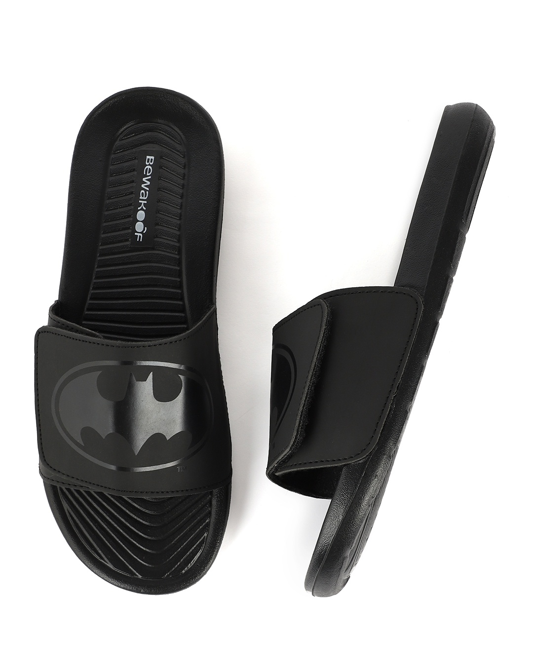 Buy Men's Black Batman Metallic Sigil Comfysole Velcro Sliders Online ...
