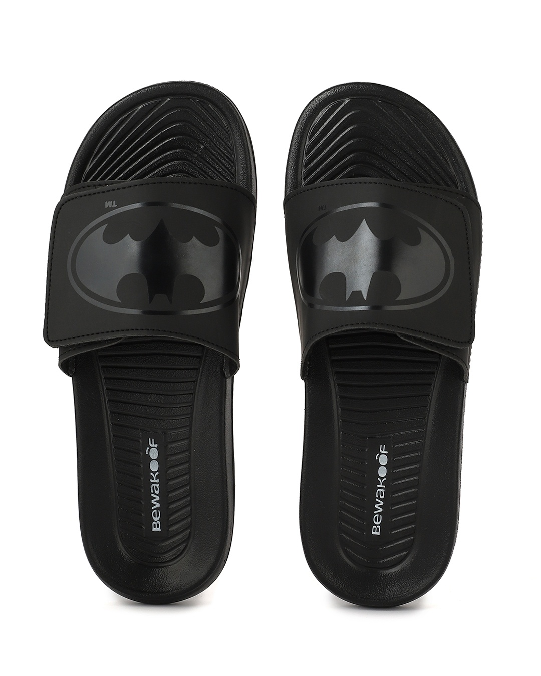 Buy Men's Black Batman Metallic Sigil Comfysole Velcro Sliders Online ...