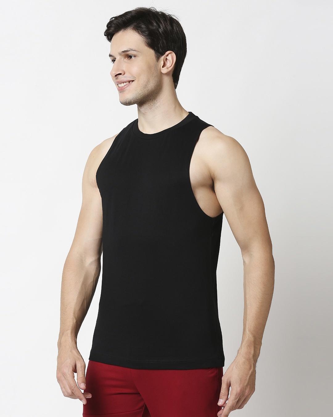 Buy Men's Black Deep Armhole Oversized Vest Online at Bewakoof