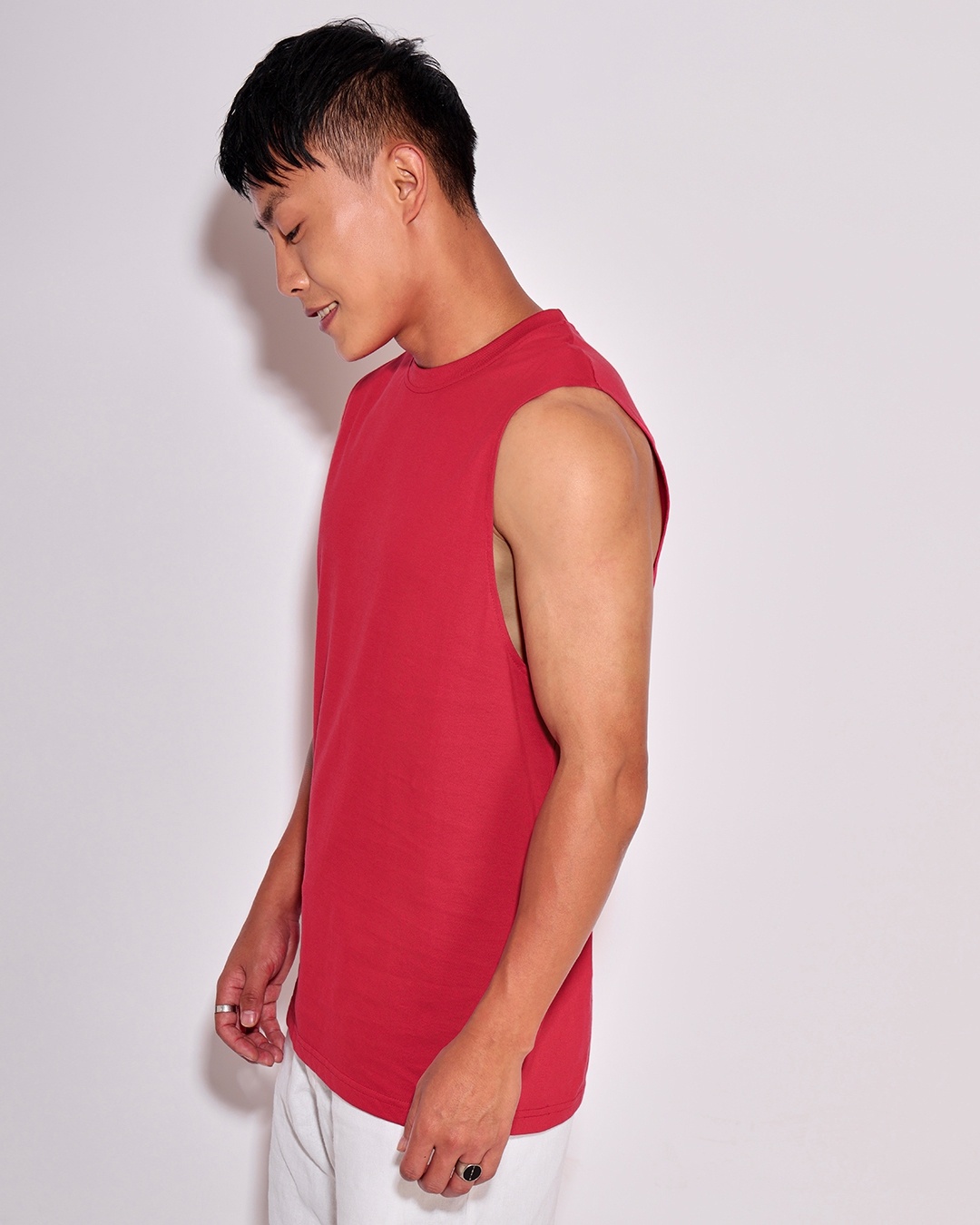 Buy Men's Bold Red Deep Armhole Oversized Vest Online at Bewakoof