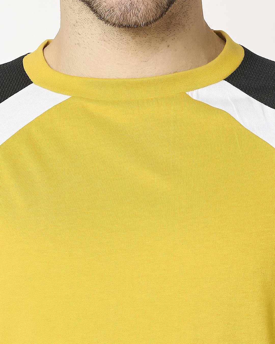 Buy Ceylon Yellow Mesh Half Sleeve Raglan T-Shirt for Men Multicolor ...