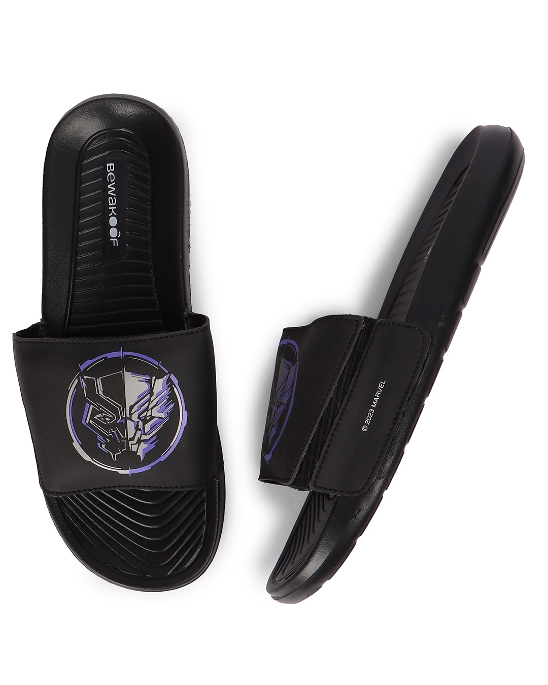 Buy Men's Black Cyberpunk Black Panther Printed Sliders Online in India ...