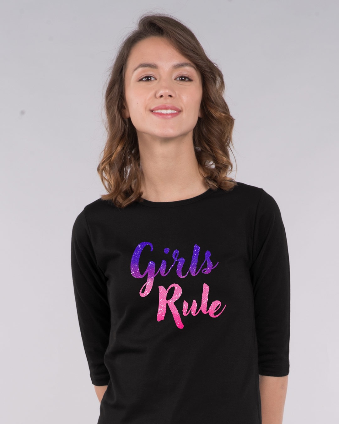 Buy Girls Rule Round Neck 3/4th Sleeve T-Shirt for Women black Online ...