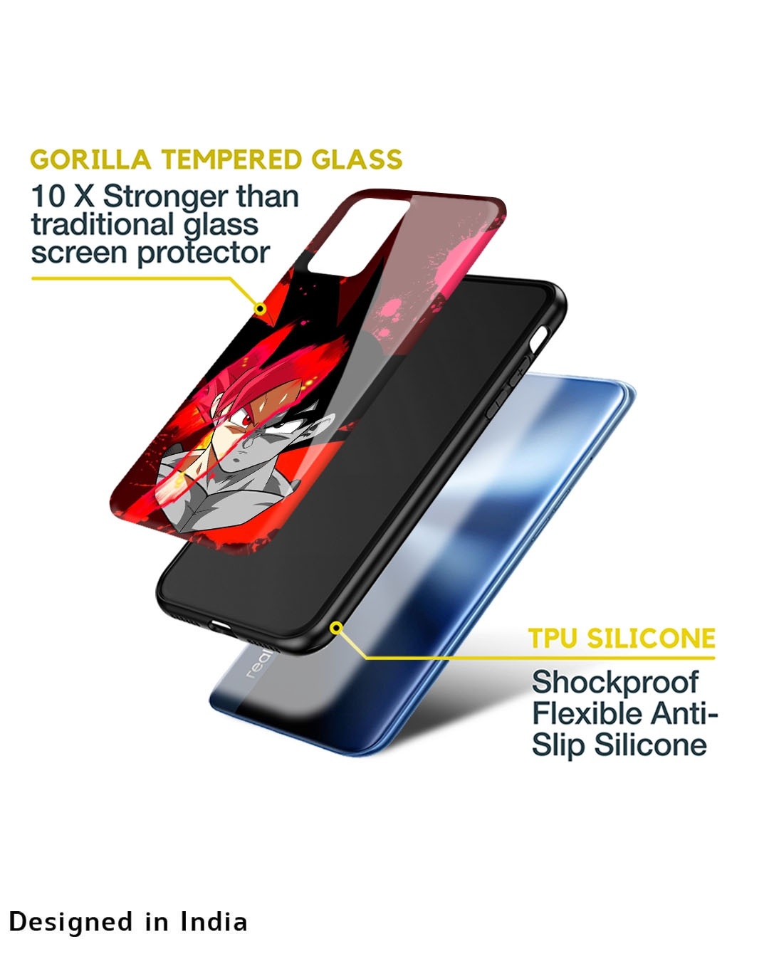 Buy Goku Red Splash Premium Glass Case for Realme C2 (Shock Proof ...