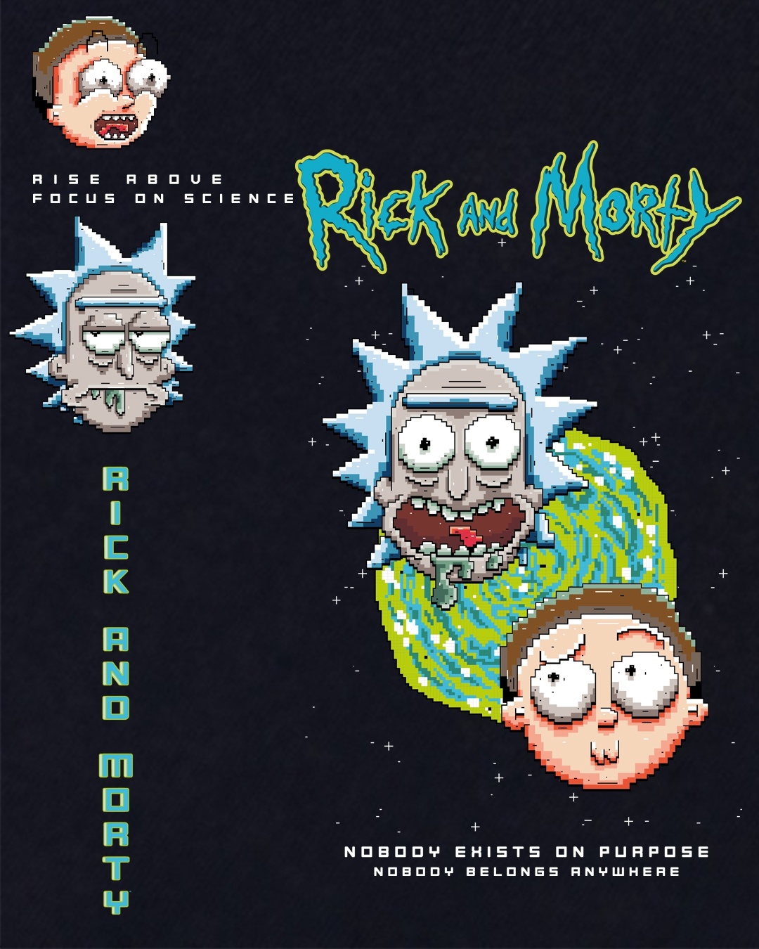 Buy Men's Blue Bit Rick & Morty Graphic Printed Oversized Acid Wash T ...