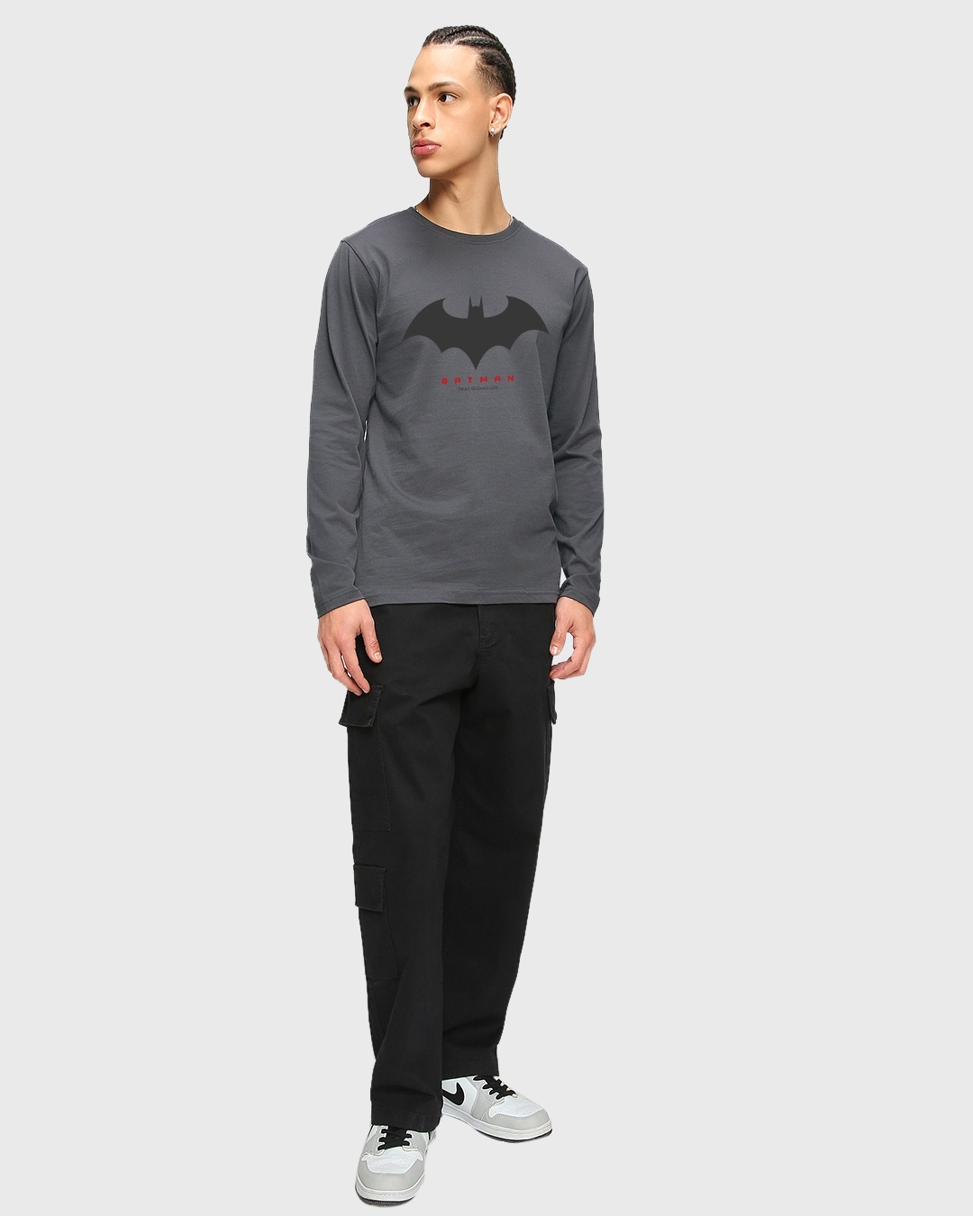 Buy Men's Grey Batman Logo Graphic Printed Oversized T-shirt Online at ...