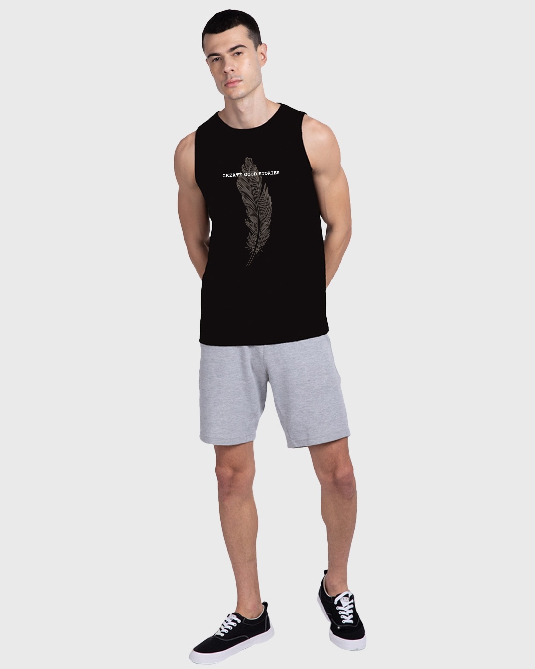 Buy Men's Black Create Good Stories Graphic Printed Vest Online at Bewakoof