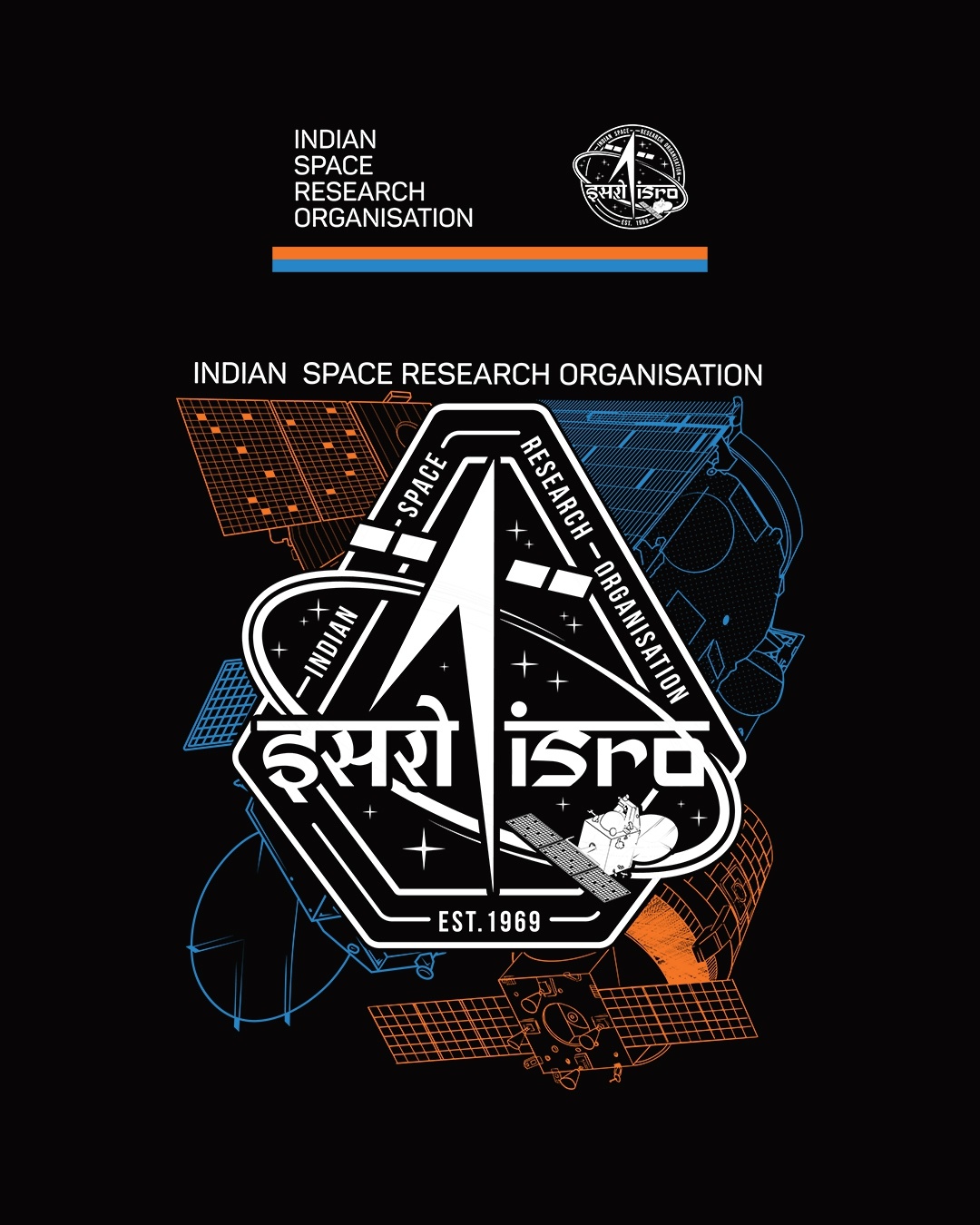 Buy Men's Black ISRO Logo Printed Oversized T-shirt for Men black ...