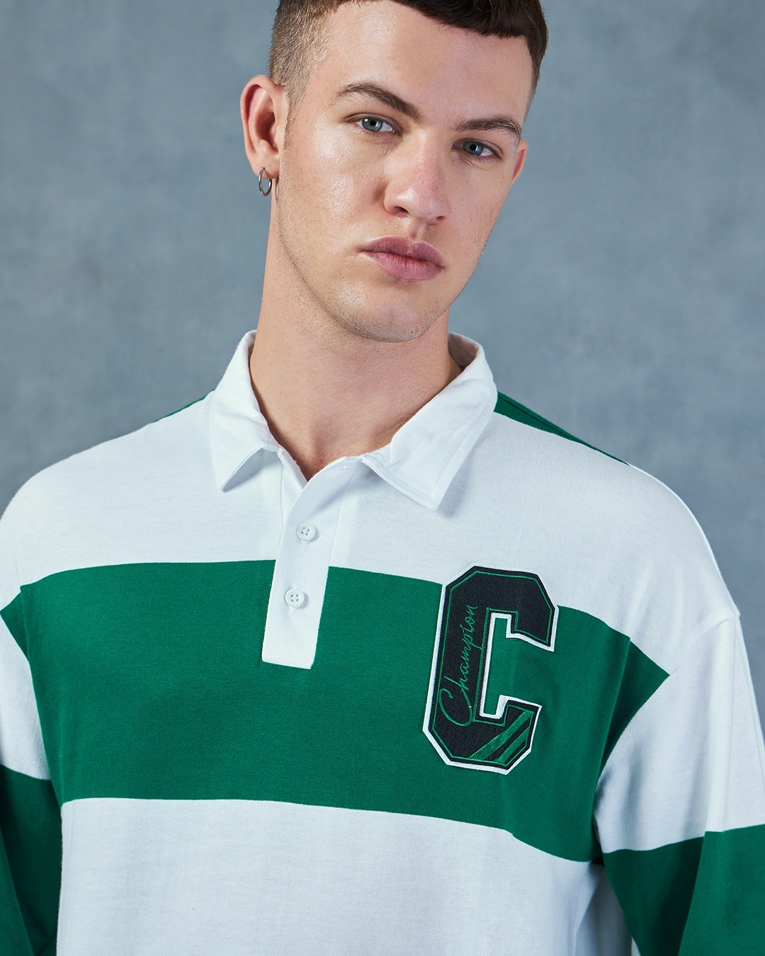 Buy Men's Green & White Champion Striped Oversized Polo T-shirt Online ...