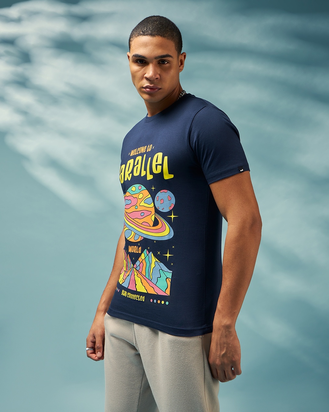 Buy Men's Blue Parallel World Graphic Printed T-shirt Online at Bewakoof
