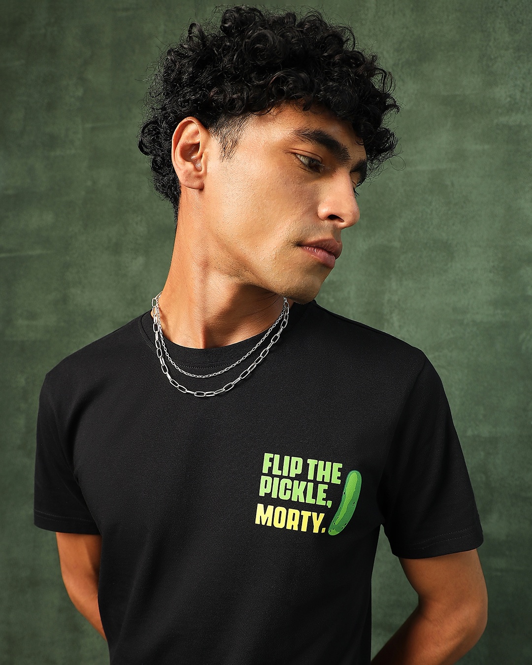 Buy Men's Black Pickle Rick Graphic Printed T-shirt Online at Bewakoof