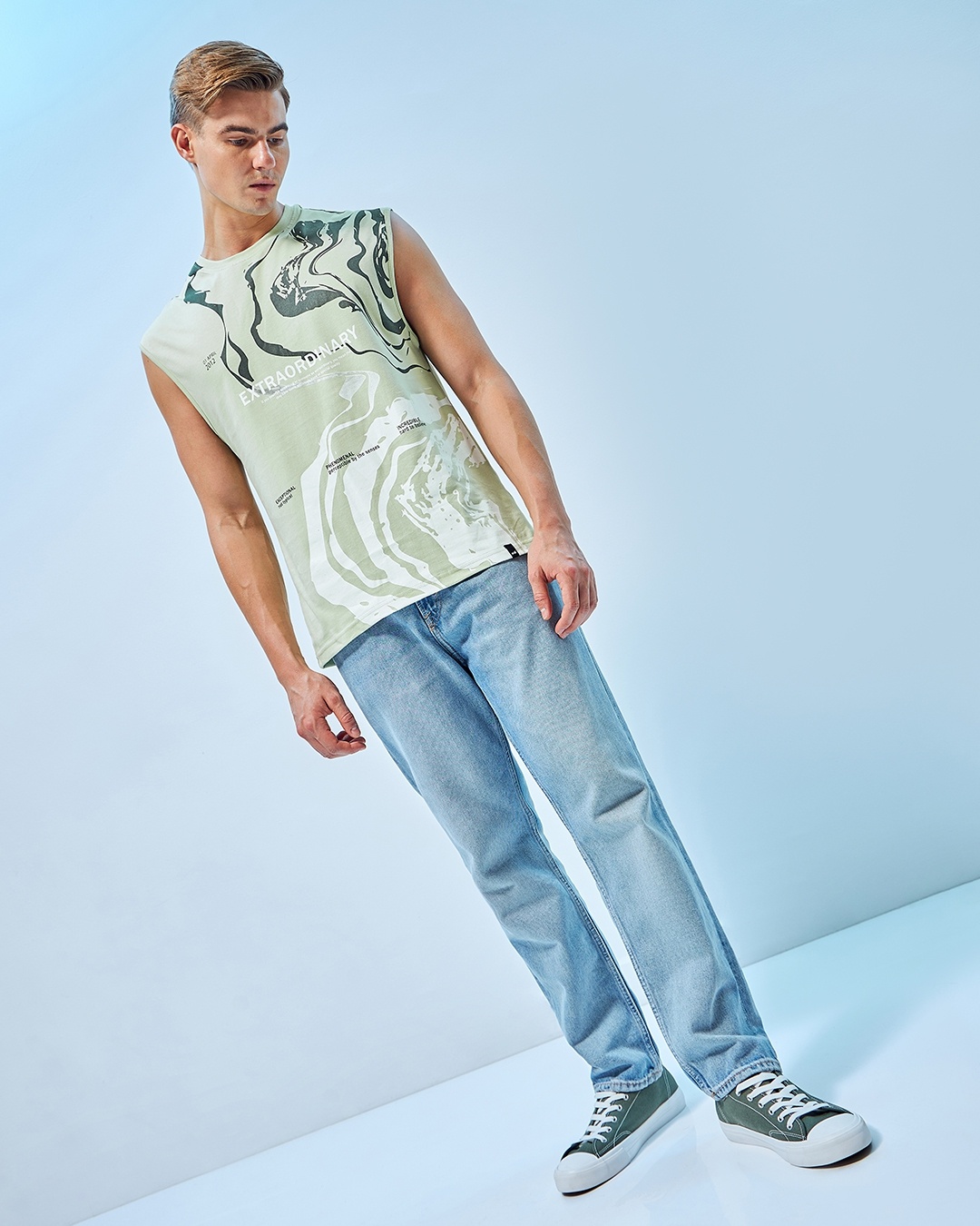 Buy Men's Green Noor Graphic Printed Oversized Vest Online at Bewakoof