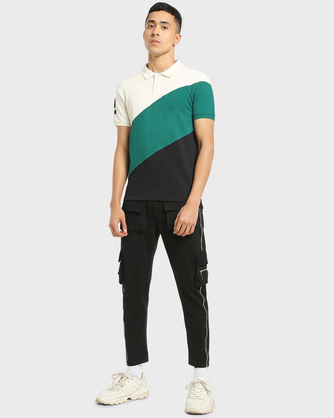 Buy Men's Antique White Color Block Polo T-shirt Online at Bewakoof