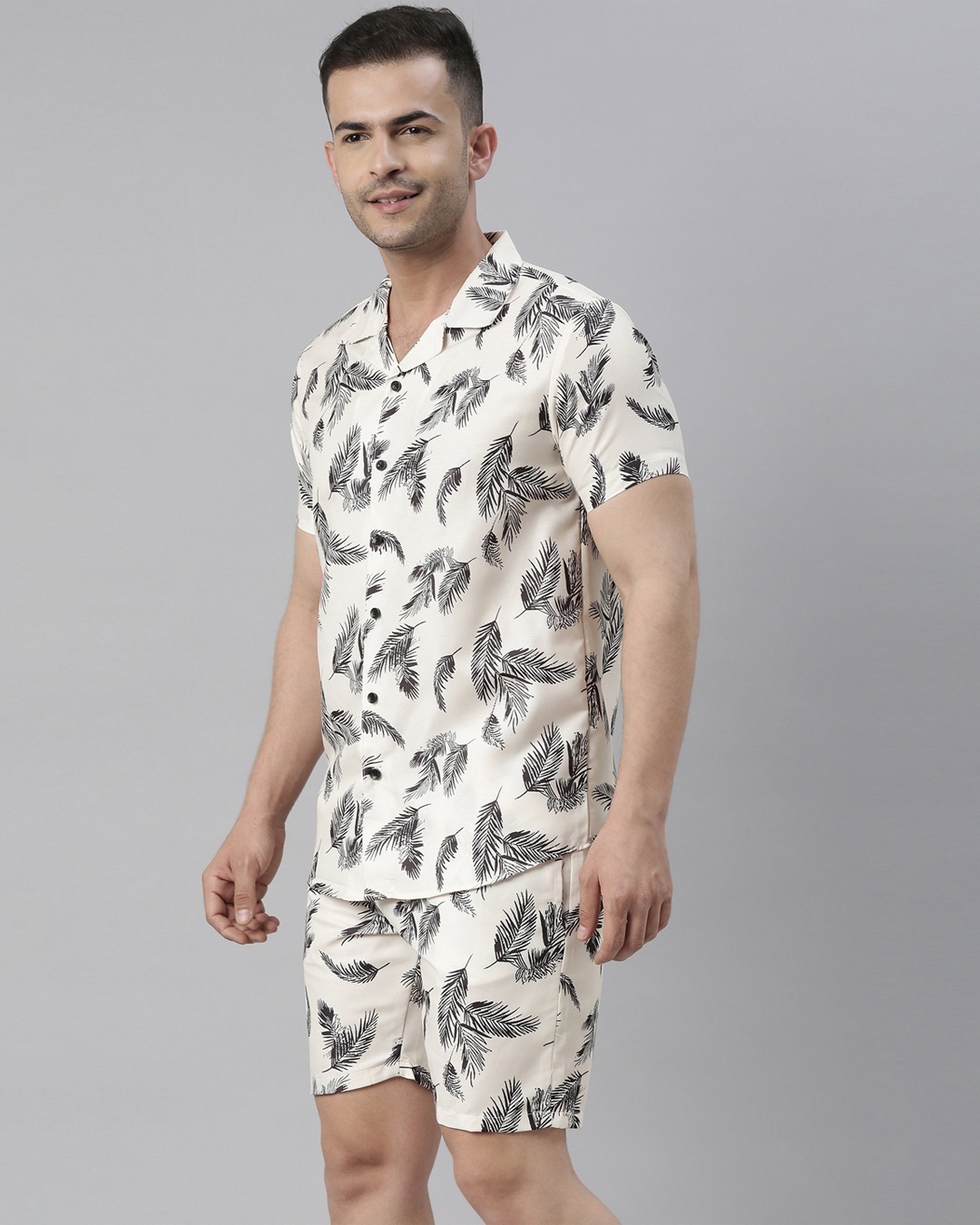 Buy Men's Beige All Over Feather Printed Co-ord Set Online in India at Bewakoof