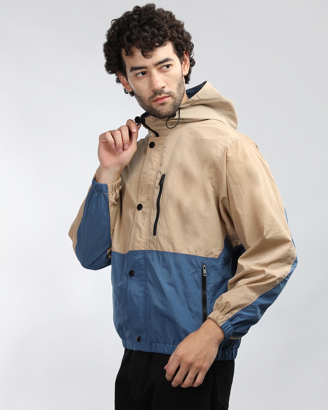 Buy Men's Beige & Blue Color Block Wind Cheater Jacket Online at Bewakoof