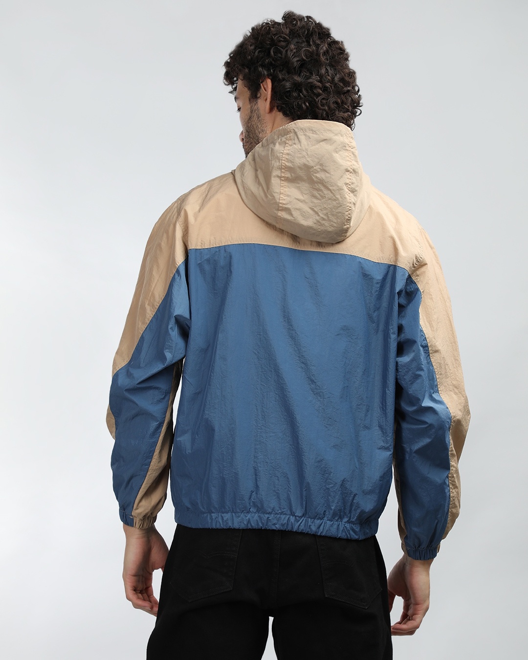 Buy Men's Beige & Blue Color Block Wind Cheater Jacket Online at Bewakoof