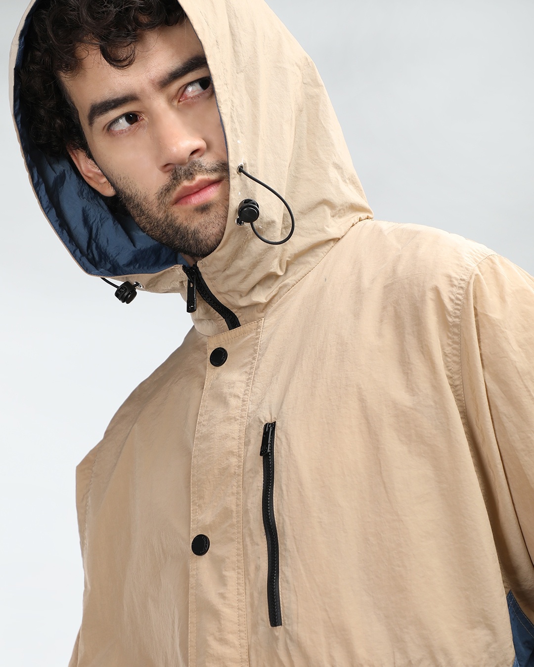 Buy Men's Beige & Blue Color Block Wind Cheater Jacket Online at Bewakoof