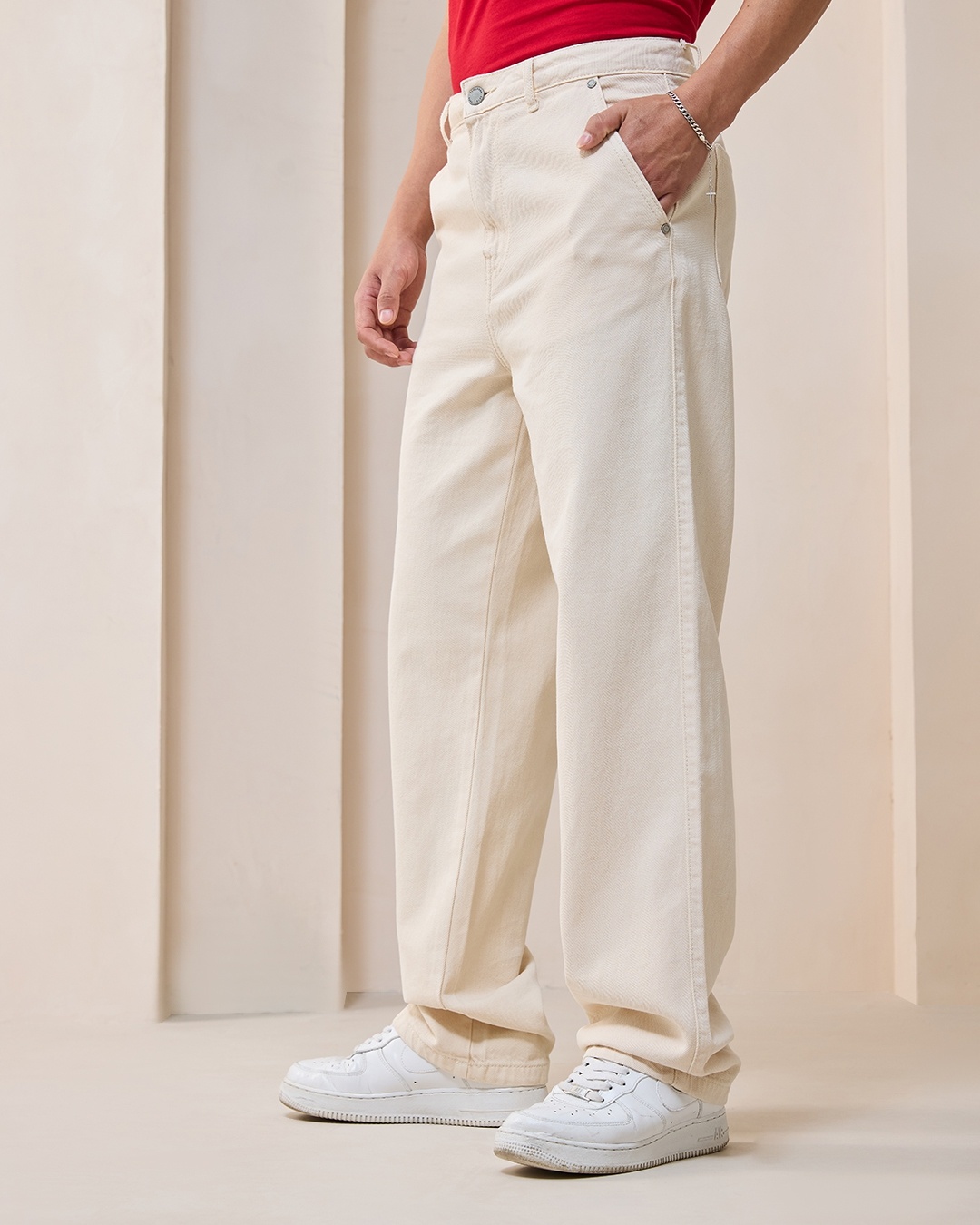 Buy Men's Beige Baggy Jeans Online at Bewakoof