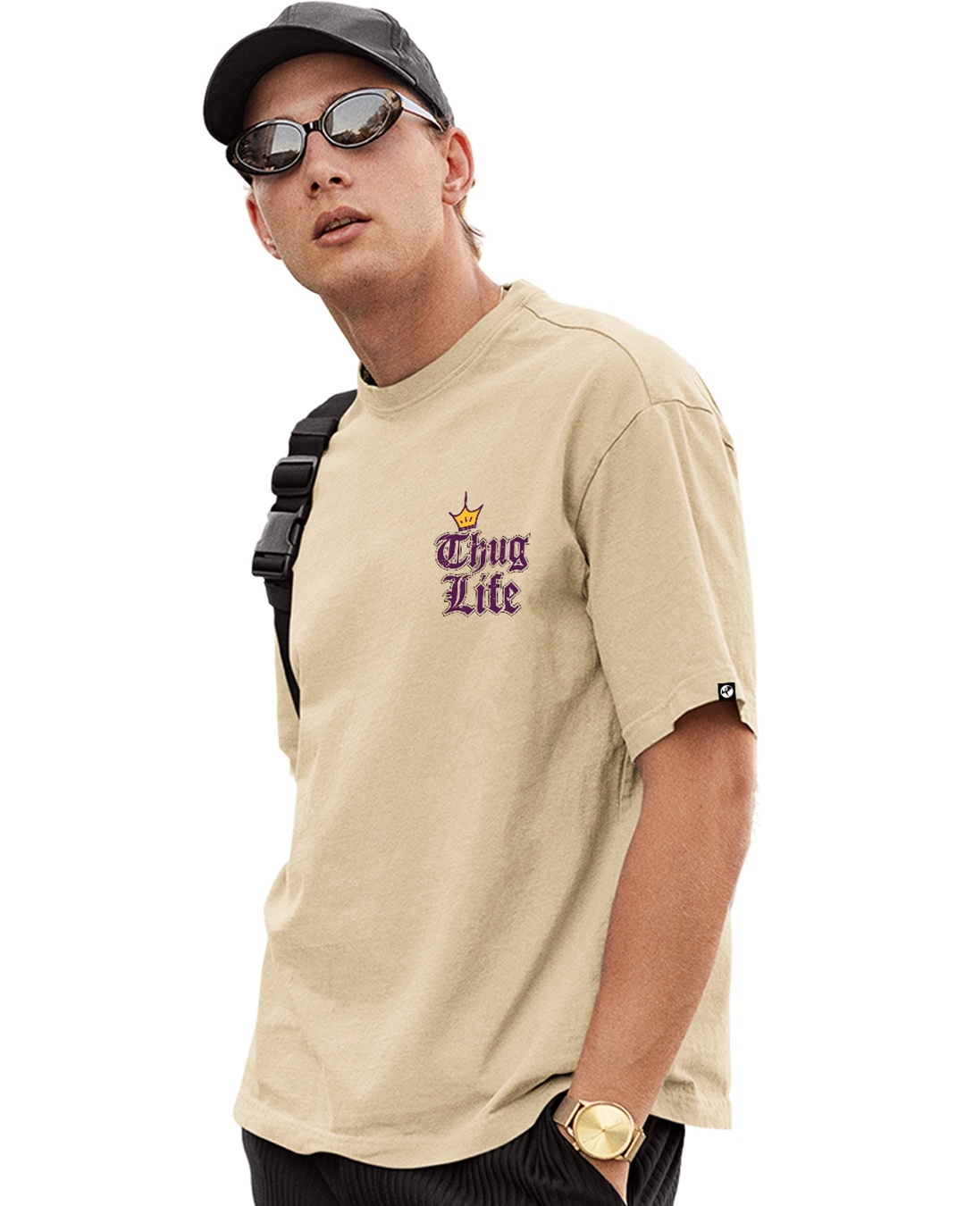 Buy Men's Beige Thug Life Graphic Printed Oversized T-shirt Online at ...