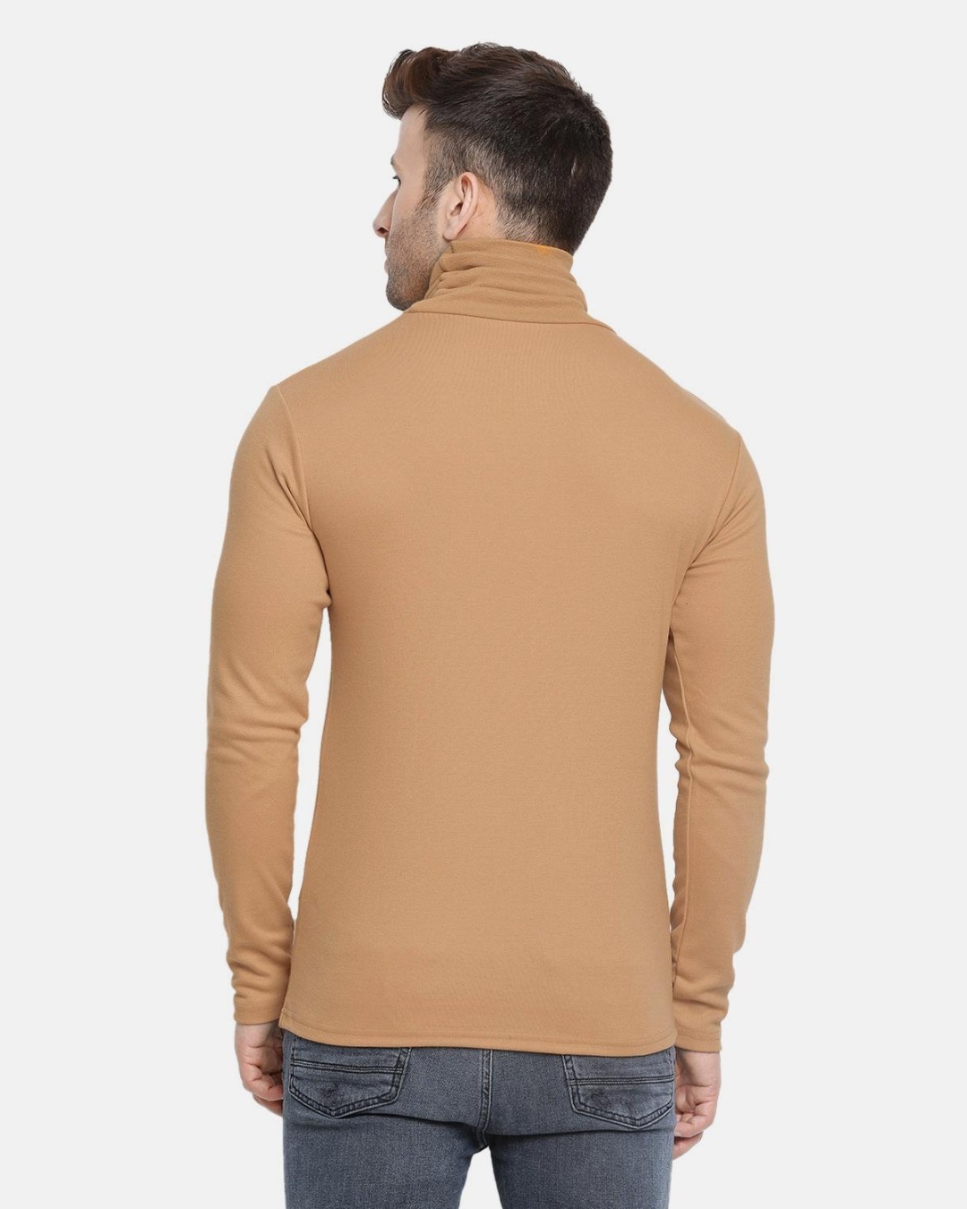 Buy Men's Beige Turtle Neck T-shirt for Men Beige Online at Bewakoof