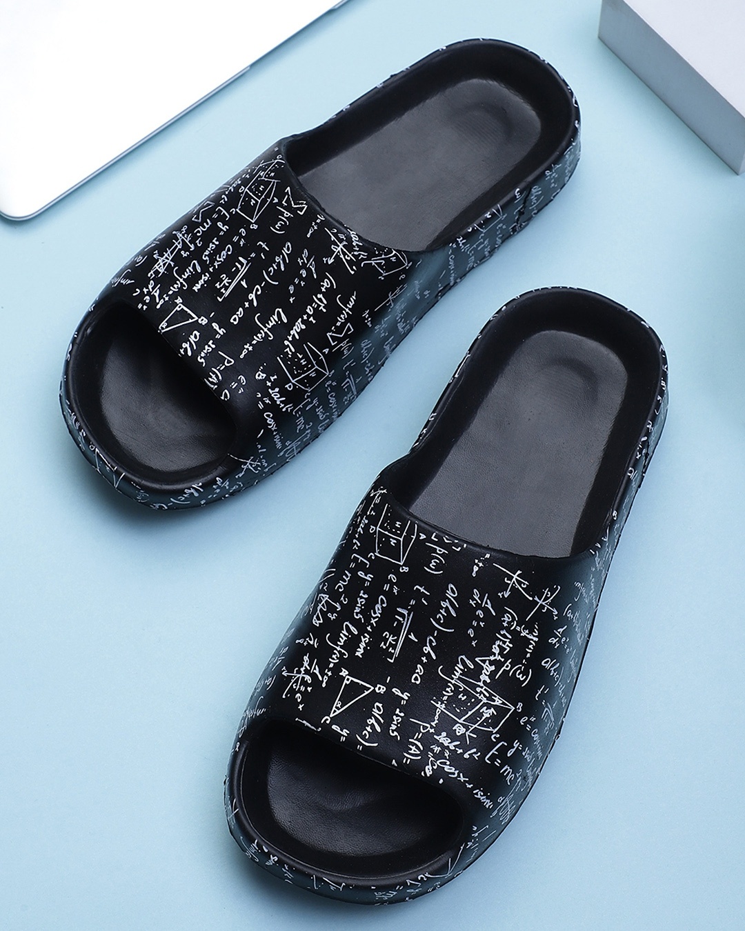 Buy Men's Black All Formula Printed Sliders Online in India at Bewakoof