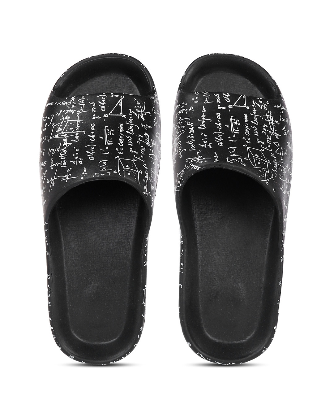Buy Men's Black All Formula Printed Sliders Online in India at Bewakoof