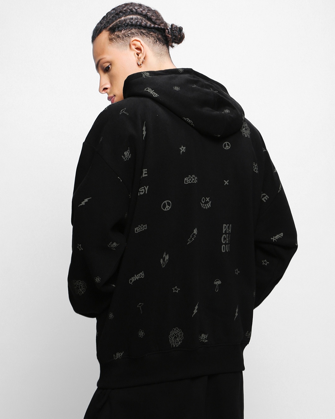 Buy Men's Black All Over Printed Oversized Hoodies Online at Bewakoof
