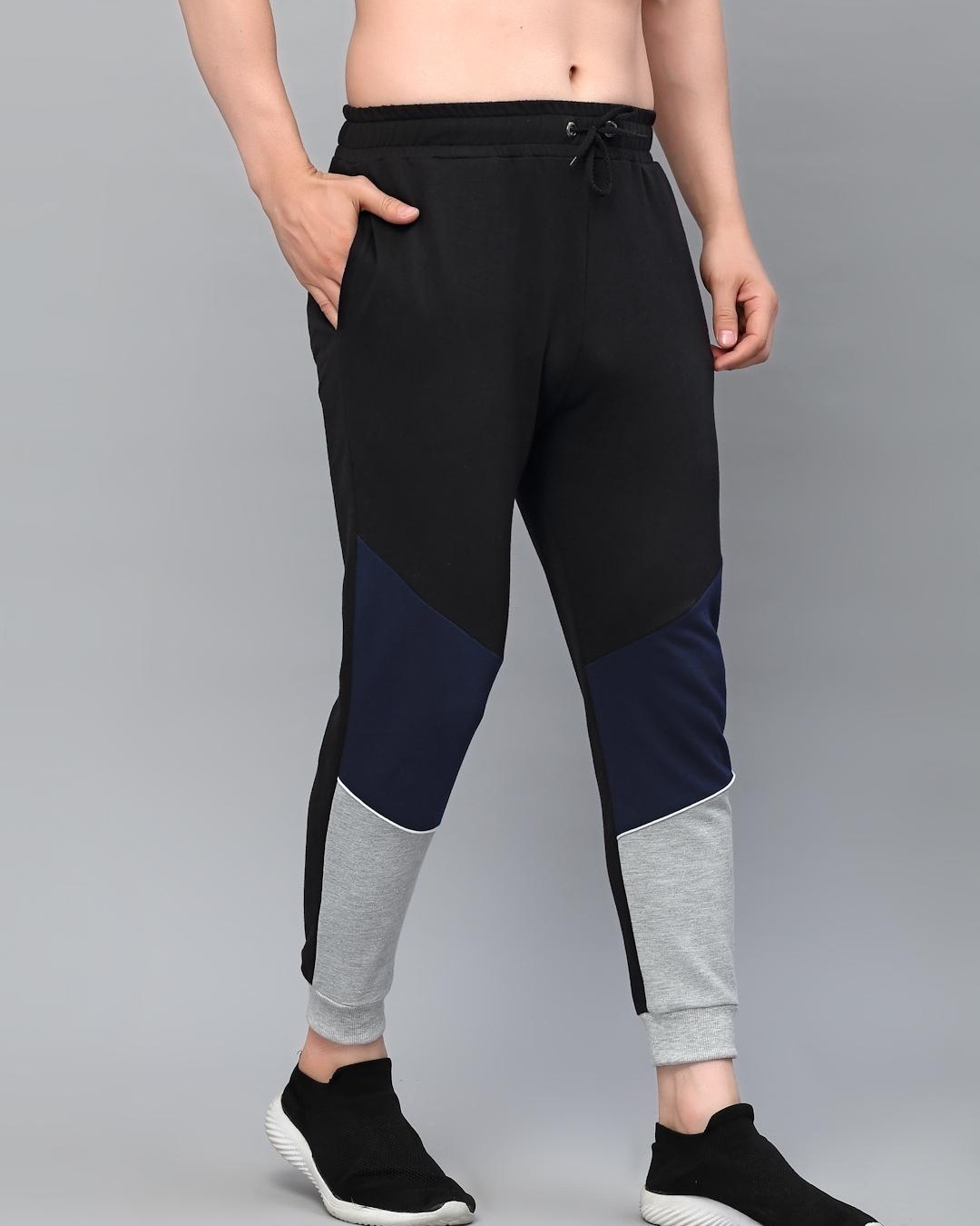 Buy Men's Black and Grey Color Block Joggers Online at Bewakoof