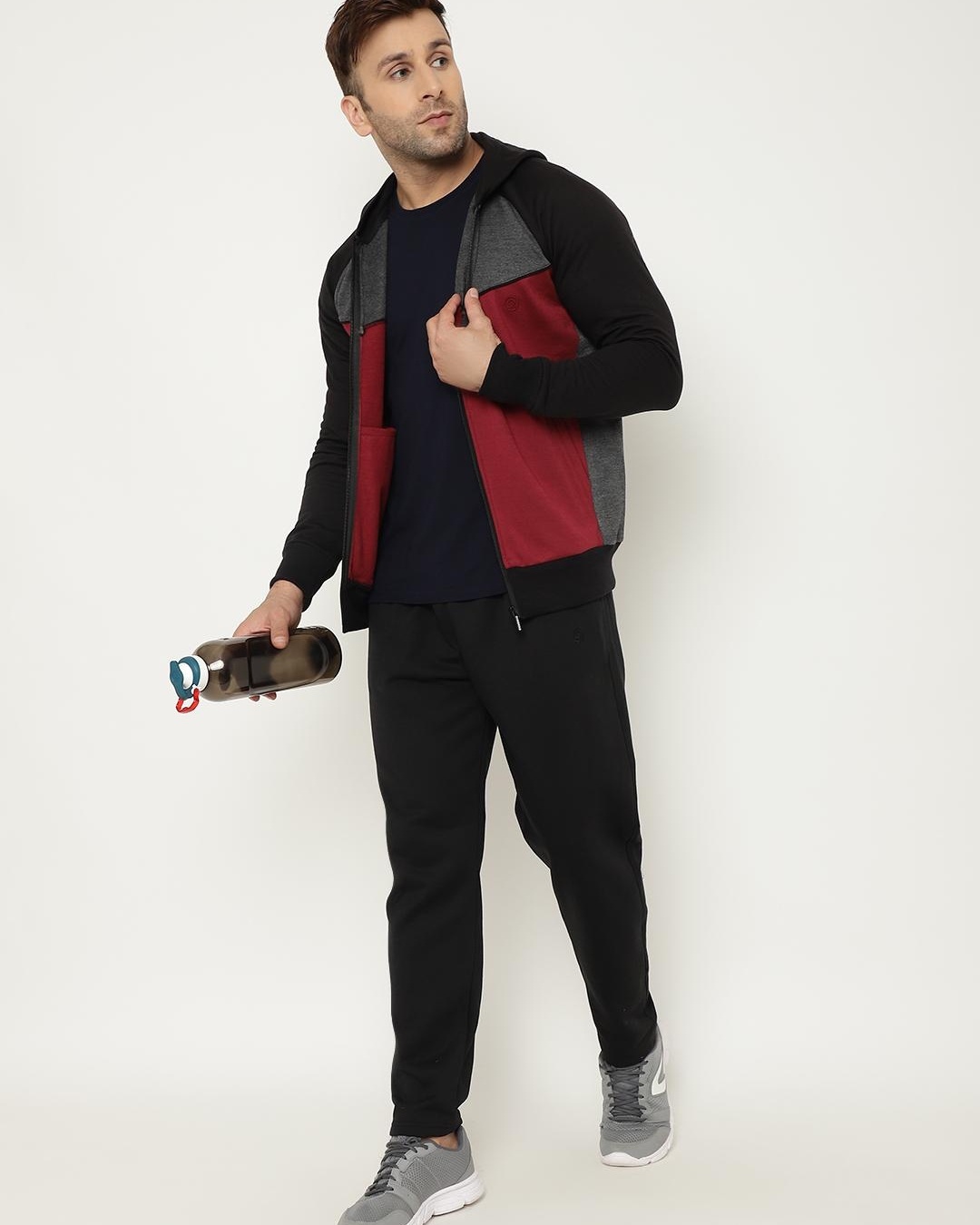 Buy Men's Black & Red Color Block Hooded Jacket for Men Black Online at ...