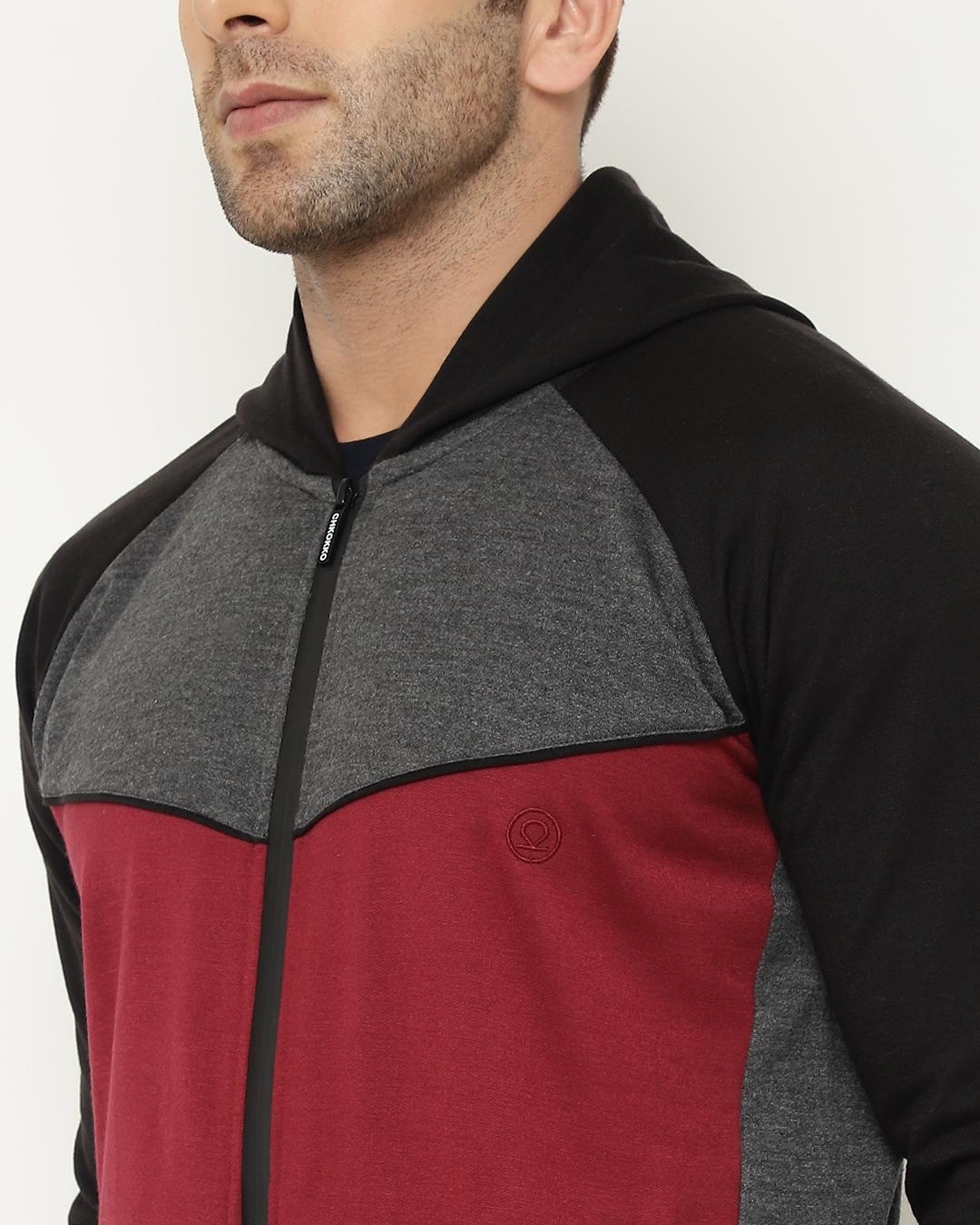 Buy Men's Black & Red Color Block Hooded Jacket for Men Black Online at ...