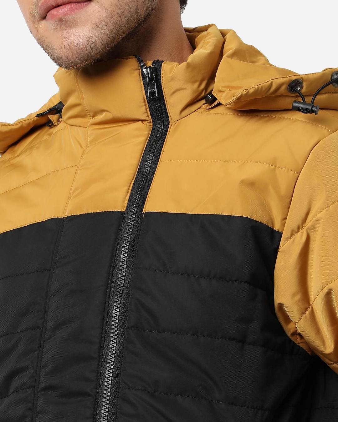 Buy Men's Black and Yellow Color Block Hooded Jacket for Men Black ...
