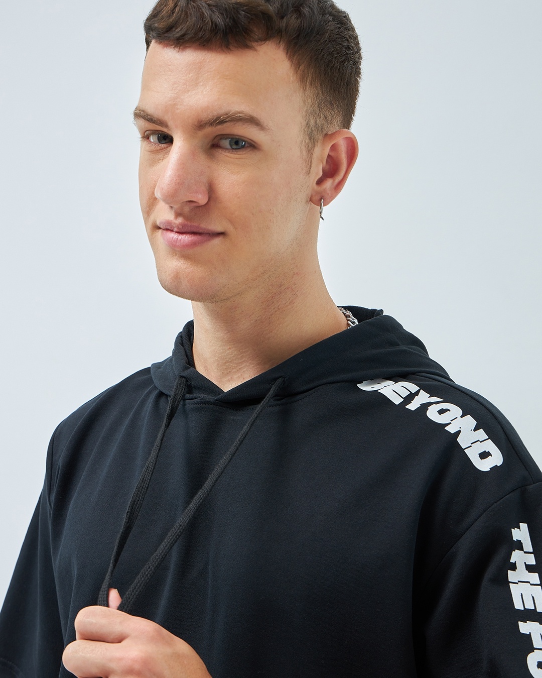Buy Men's Black Beyond the Future Typography Oversized Hoodie T-shirt Online at Bewakoof
